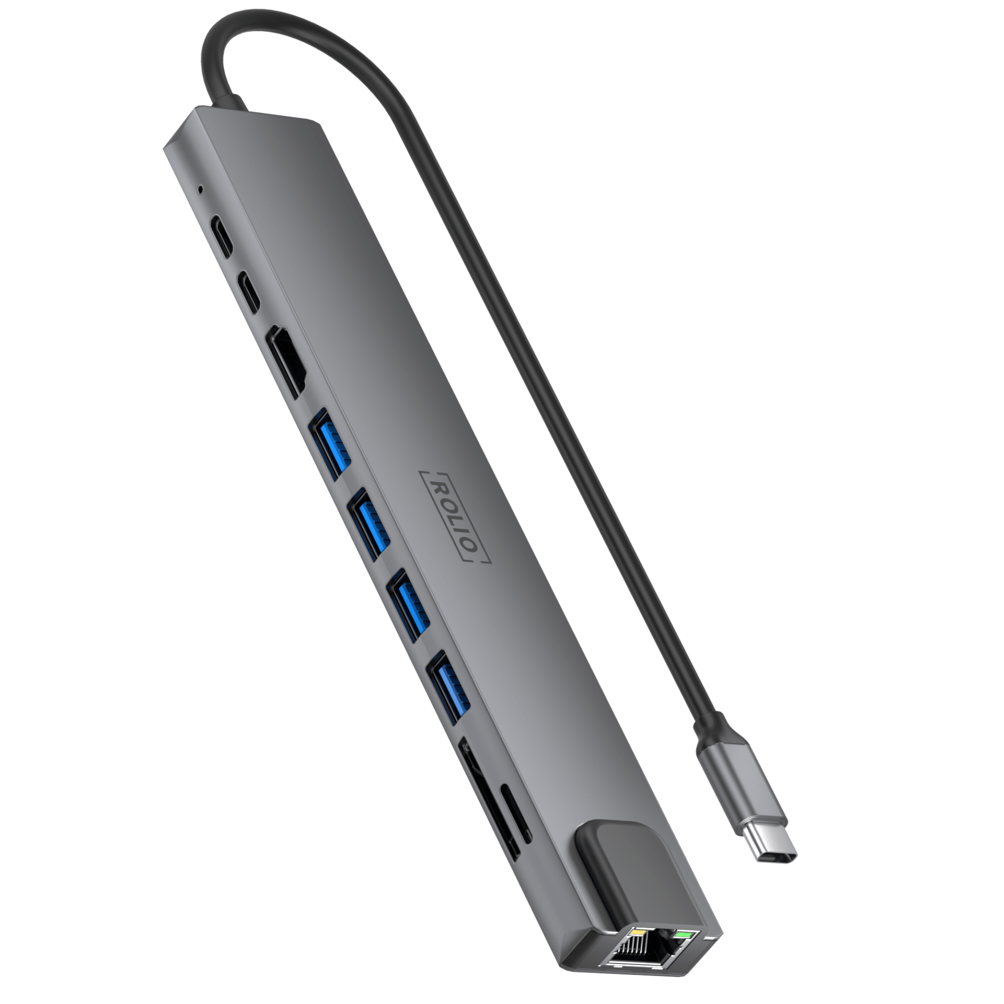 Rolio USB C Hub - 10 in 1 - HDMI - 2x USB-C - SD/TF - 4x USB-A - Ether