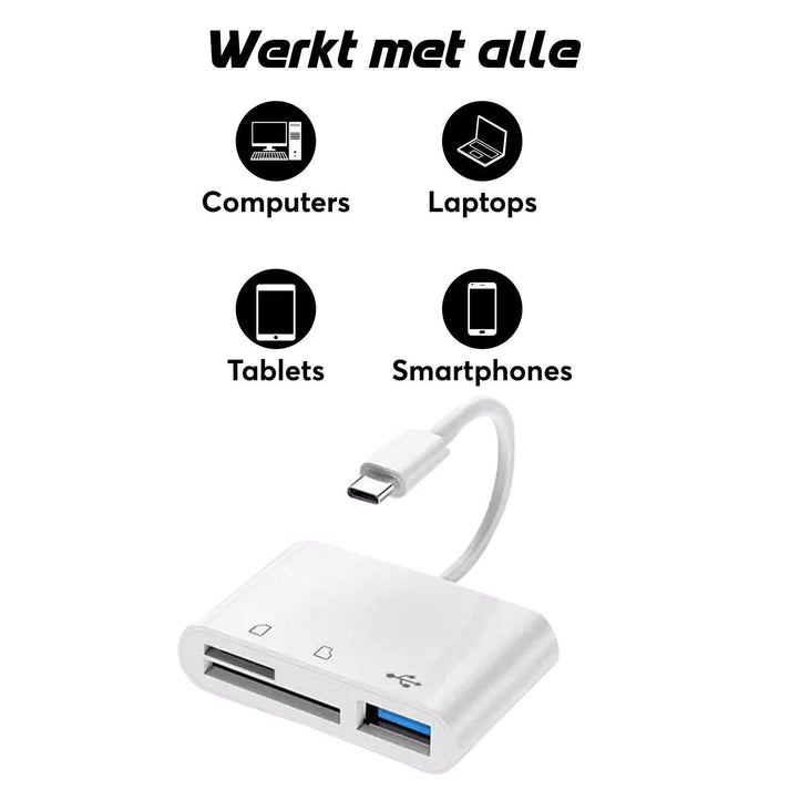 Rolio USB-C Adapter - SD/TF Kaartlezer - USB 3.0 - Inclusief converter